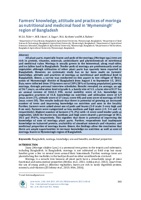 (PDF) Farmers' knowledge, attitude and practices of moringa as ...