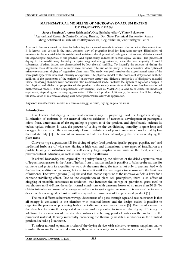(PDF) Mathematical modeling of microwave-vacuum drying of vegetative mass