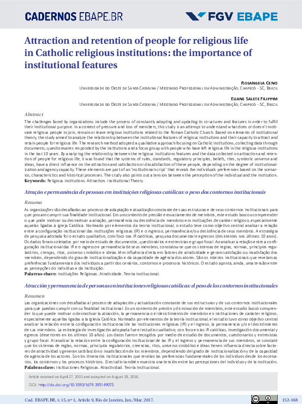 (PDF) Attraction and retention of people for religious life in Catholic ...