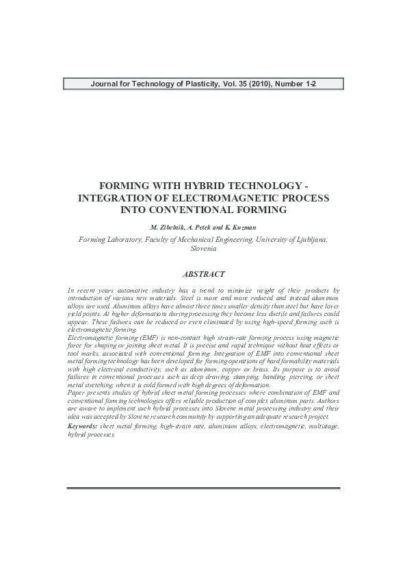 (PDF) FORMING WITH HYBRID TECHNOLOGY - INTEGRATION OF ELECTROMAGNETIC ...