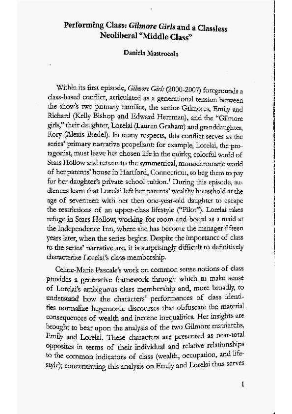 (PDF) Performing Class: Gilmore Girls and a Classless Neoliberal ...