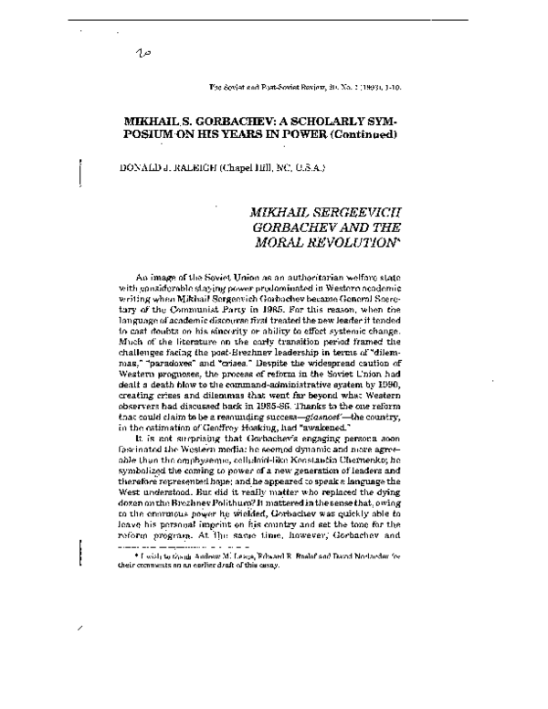 (PDF) MIKHAIL SERGEEVICH GORBACHEV AND THE MORAL REVOLUTION