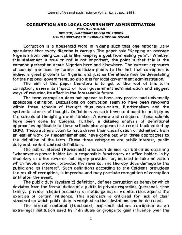(DOC) CORRUPTION AND LOCAL GOVERNMENT ADMINISTRATION