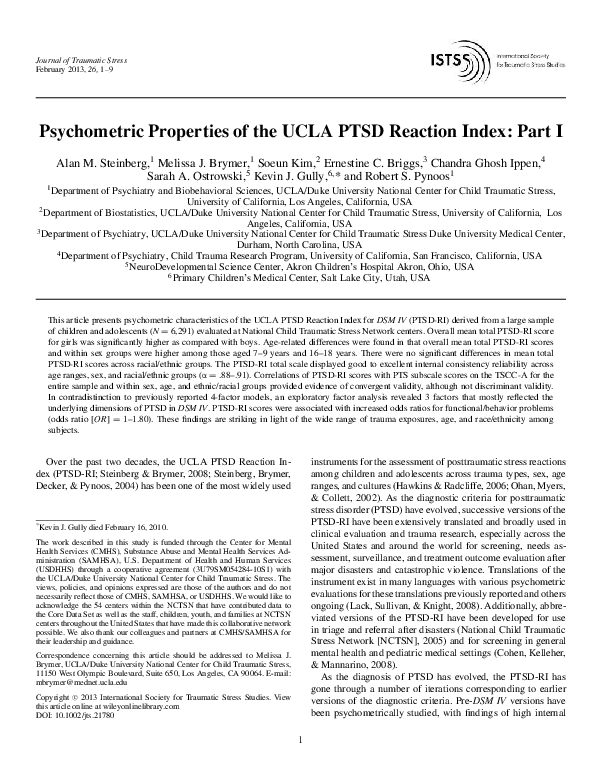 (PDF) Psychometric Properties of the UCLA PTSD Reaction Index: Part I