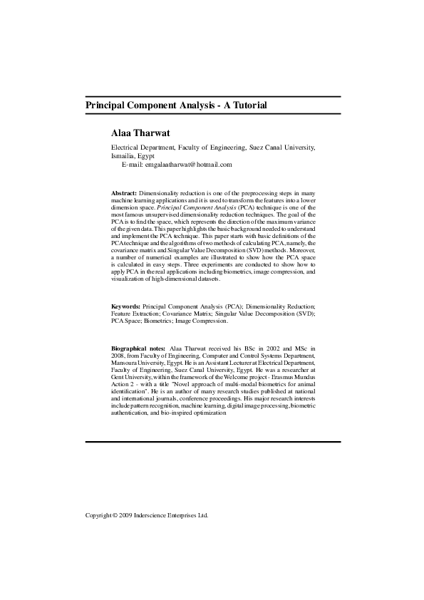 (PDF) Principal component analysis | Sanjeevan S - Academia.edu