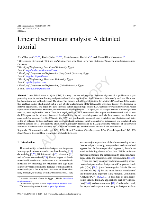 (PDF) Linear discriminant analysis: A detailed tutorial