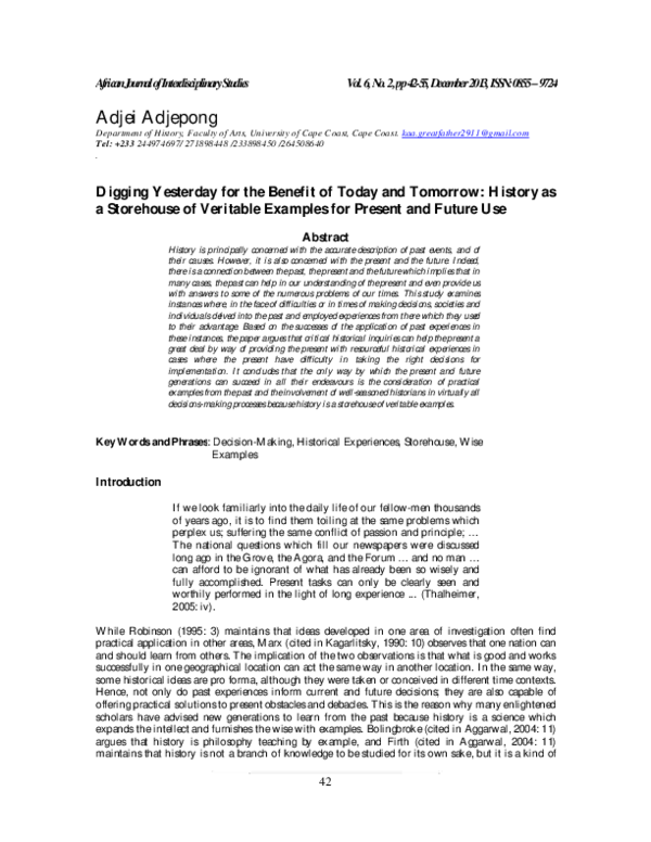 (PDF) Digging Yesterday for the Benefit of Today and Tomorrow: History ...