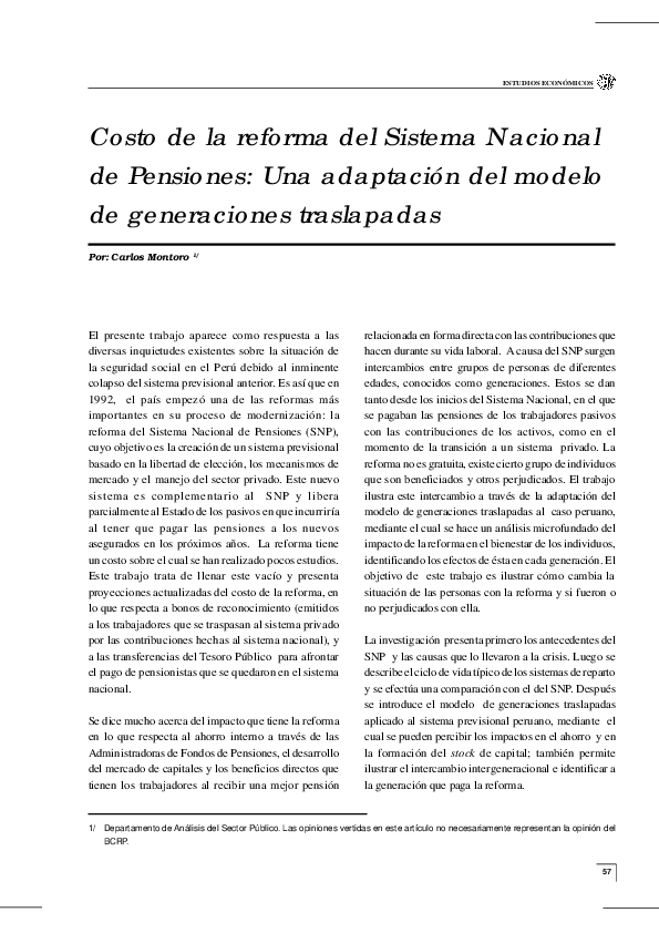 (PDF) Costo de la reforma del Sistema Nacional de Pensiones: Una ...