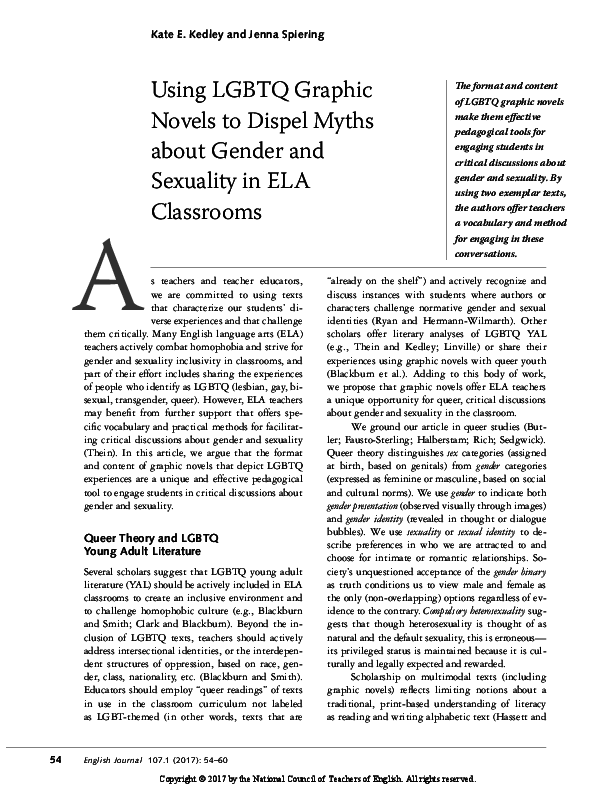 (PDF) Using LGBTQ Graphic Novels to Dispel Myths about Gender and ...