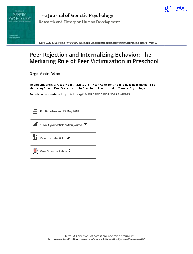 (PDF) Peer Rejection and Internalizing Behavior: The Mediating Role of ...