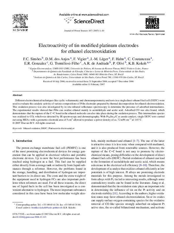 (PDF) Electroactivity of tin modified platinum electrodes for ethanol ...