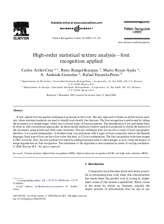Pdf High Order Statistical Texture Analysis Font Recognition Applied