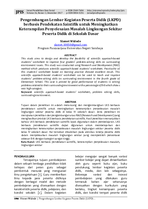 (PDF) Pengembangan Lembar Kegiatan Peserta Didik (LKPD) berbasis Pendekatan Saintifik untuk ...