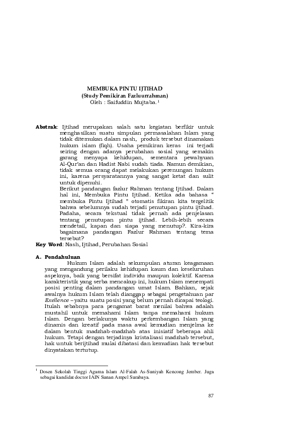 (PDF) MEMBUKA PINTU IJTIHAD (study pemikiran Fazluurrahman