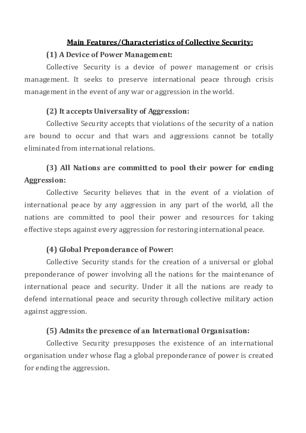 (DOC) Main Features/Characteristics of Collective Security: (1) A ...
