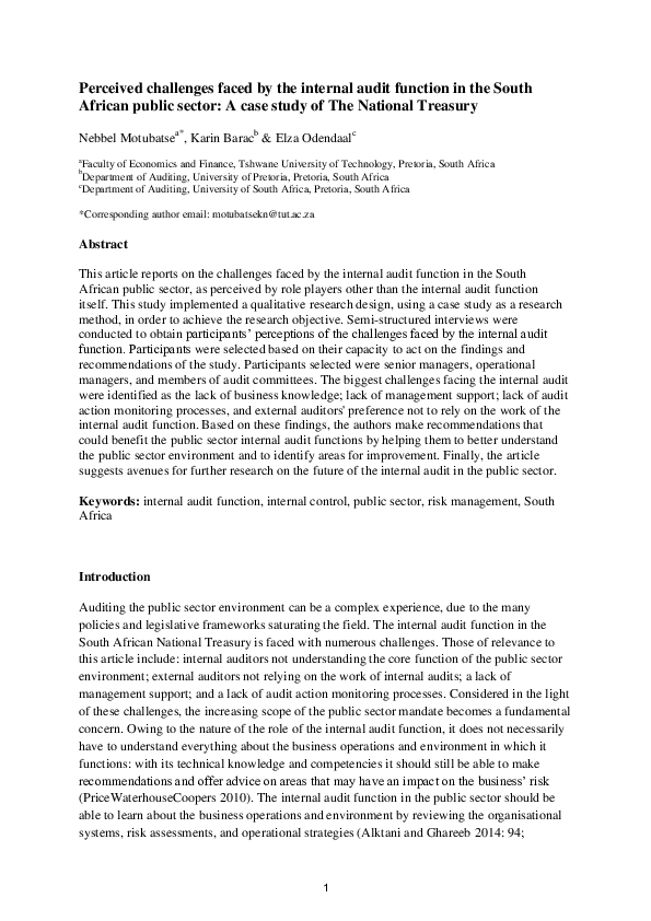 (PDF) Perceived challenges faced by the internal audit function in the ...