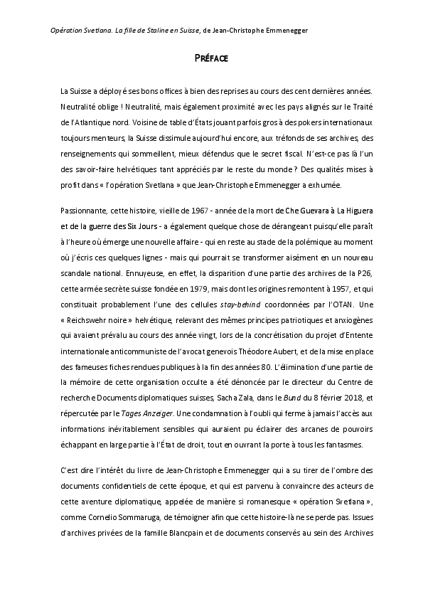 (PDF) Préface du livre de Jean-Christophe Emmenegger "Opération ...