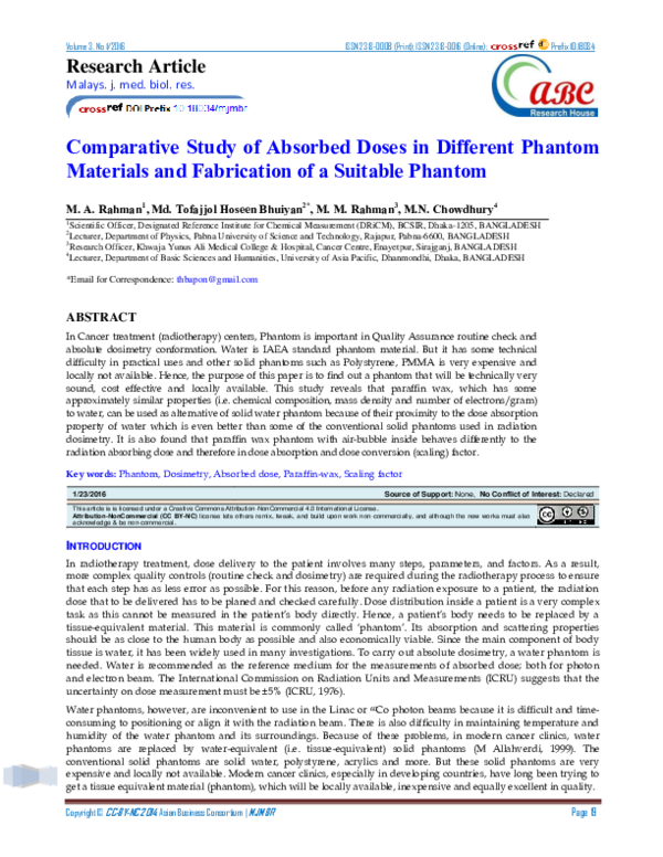 (PDF) Comparative Study of Absorbed Doses in Different Phantom Materials and Fabrication of a ...