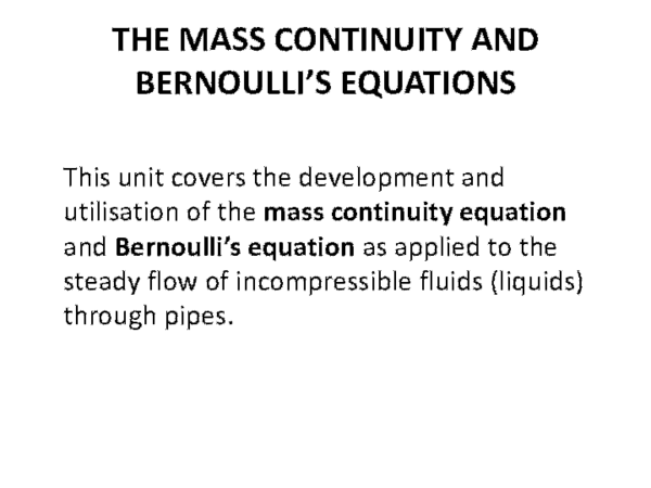 (PDF) THE MASS CONTINUITY AND BERNOULLI'S EQUATIONS