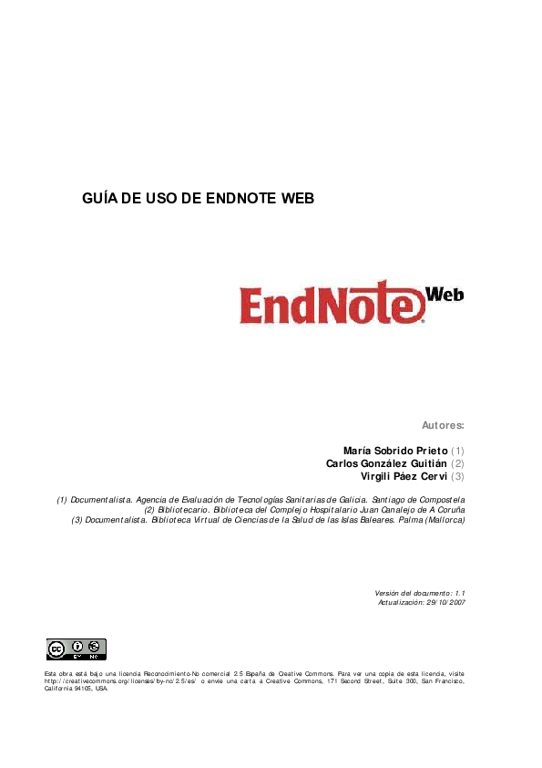 (PDF) GUÍA DE USO DE ENDNOTE WEB