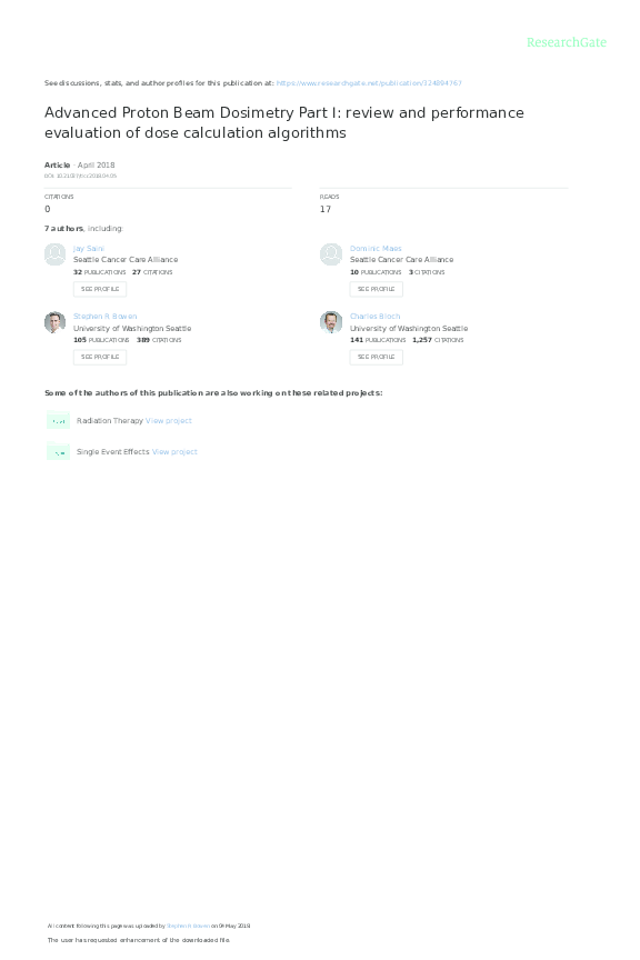 (PDF) Advanced Proton Beam Dosimetry Part I: review and performance evaluation of dose ...