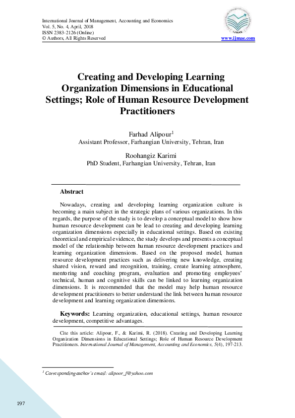 (PDF) HR Development and Learning Organizations in Education