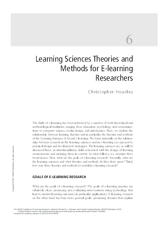 (PDF) Learning sciences theories and methods for E-learning researchers