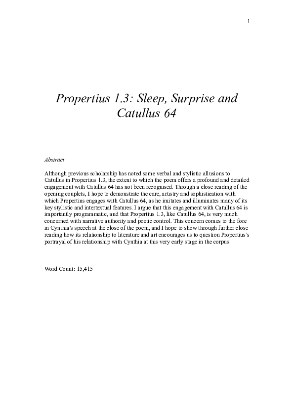 (DOC) Propertius 1.3: Sleep, Surprise and Catullus 64 (pre-publication ...