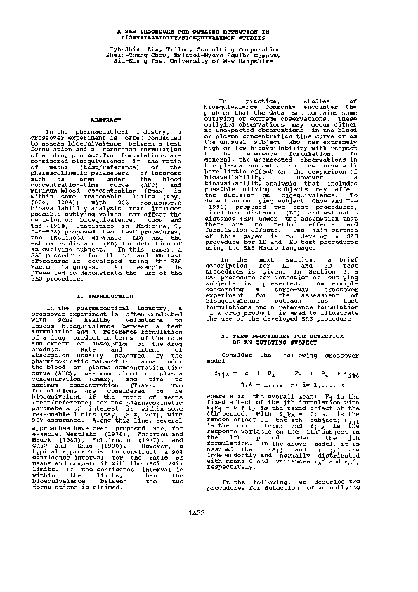 Pdf A Sas Procedure For Outlier Detection In Bioavailability