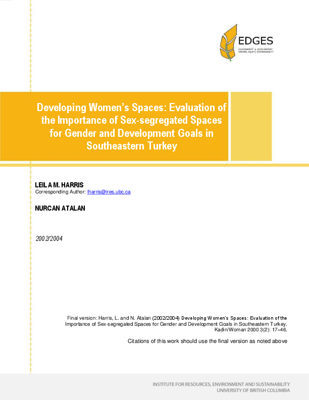 Pdf Developing Womens Spaces Evaluation Of The Importance Of Sex