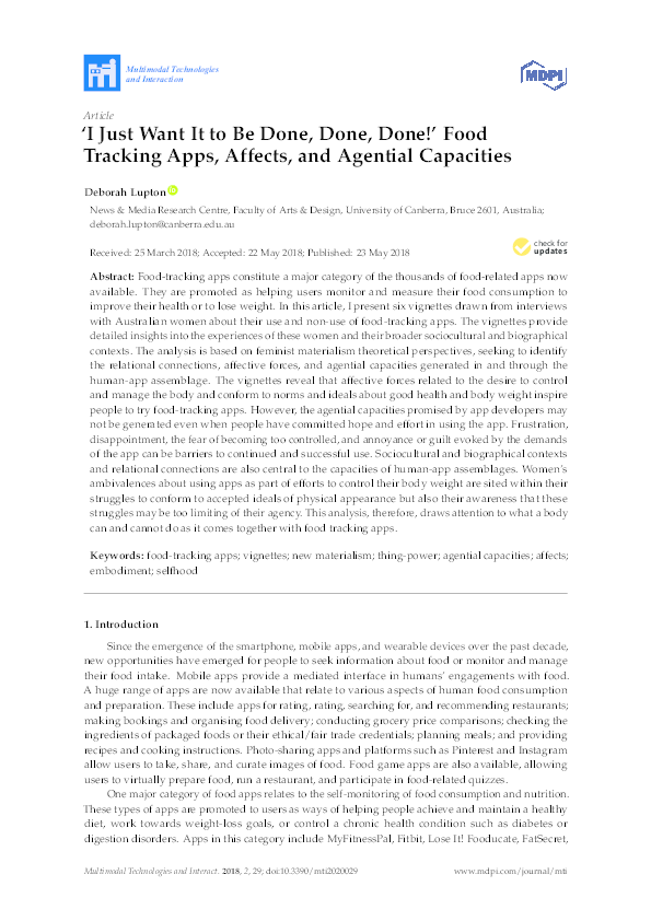 (PDF) 'I Just Want It to Be Done, Done, Done!' Food Tracking Apps ...