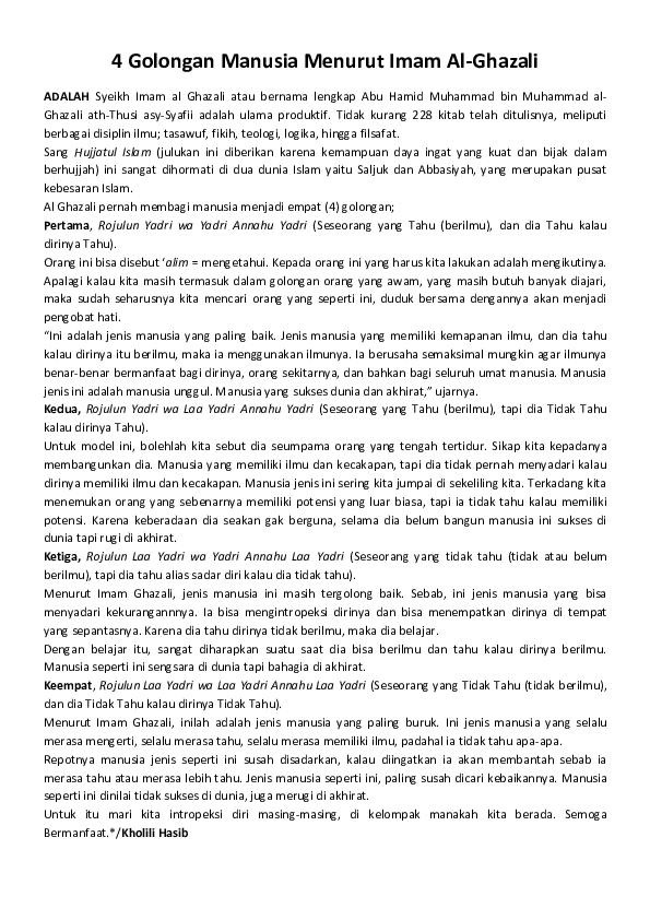 (DOC) 4 Golongan Manusia Menurut Imam Al-Ghazali | Faisal Muhtadi ...