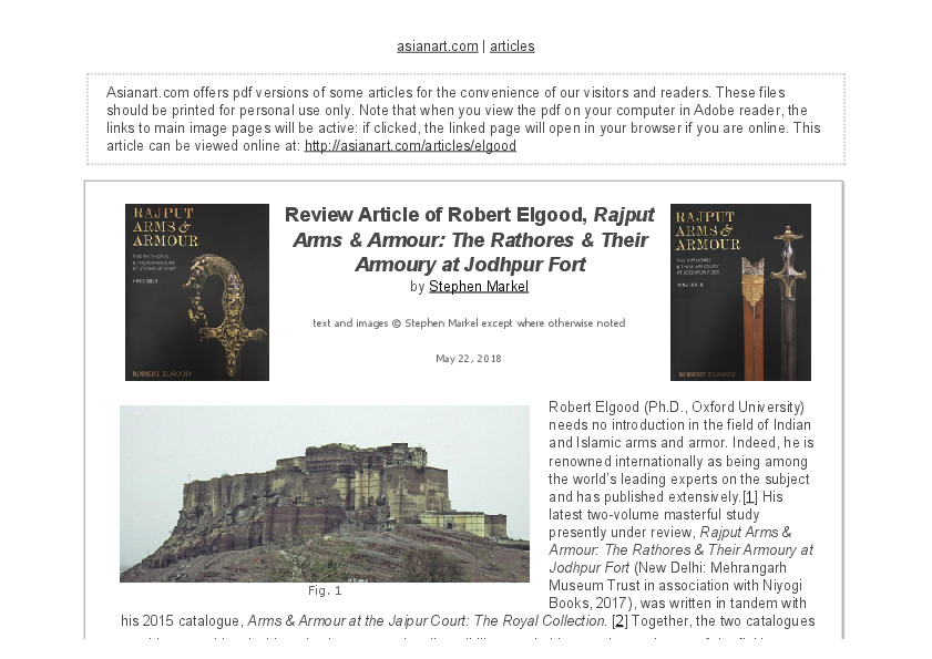 (PDF) “Review Article of Robert Elgood, Rajput Arms & Armour: The ...