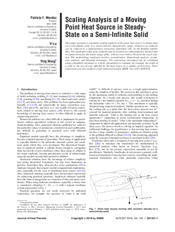 Pdf Scaling Analysis Of A Moving Point Heat Source In Steady State
