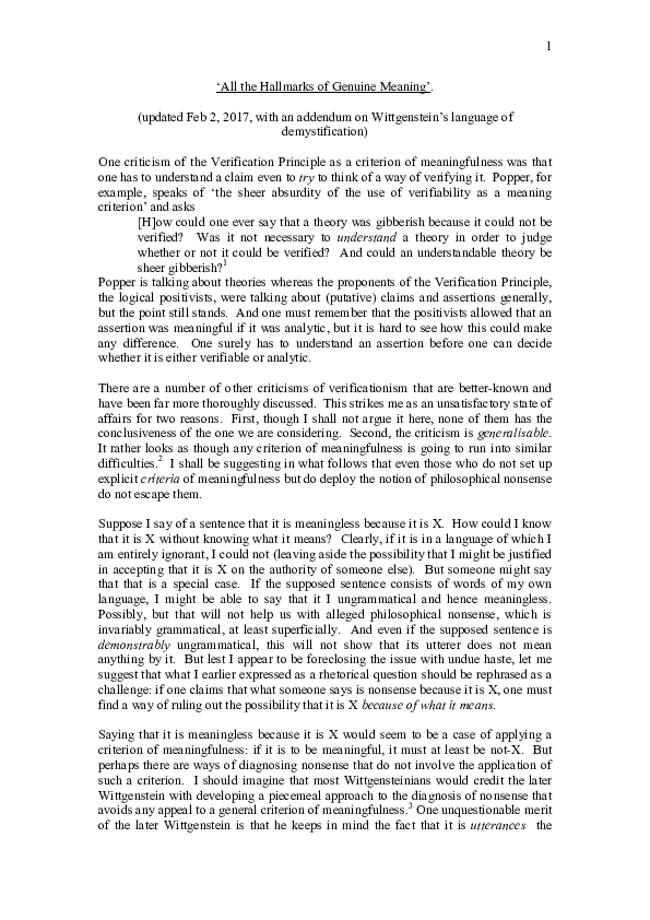 (PDF) All The Hallmarks Of Genuine Meaning - Carnap, Wittgenstein and ...