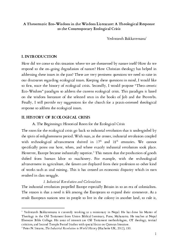 (PDF) A Theocentric Eco-Wisdom in the Wisdom Literature: A Theological ...