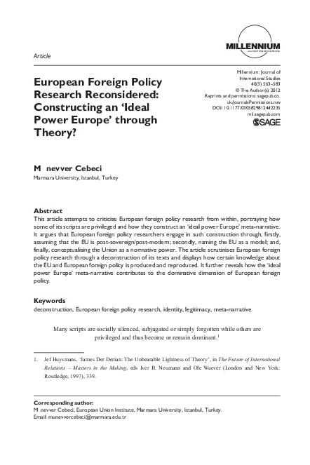 (PDF) European Foreign Policy Research Reconsidered: Constructing an ...