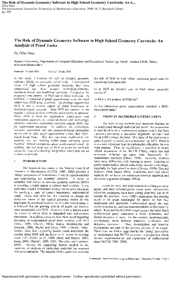(PDF) Oner, D. (2009). The role of dynamic geometry software in high ...