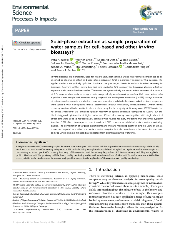 (PDF) Solid-phase extraction as sample preparation of water samples for cell-based and other in ...