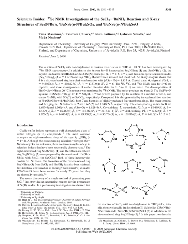 (PDF) Selenium Imides: 77 Se NMR Investigations of the SeCl 2 − t BuNH ...