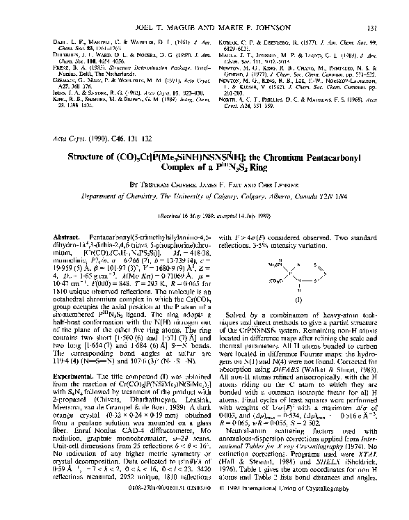 (PDF) Structure of (CO)5Cr[P(Me3SiNH)NSNSNH]: the chromium ...