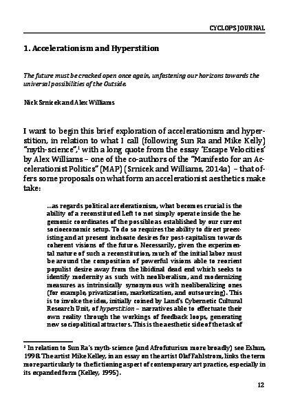 (PDF) Accelerationism, Hyperstition and Myth-Science | Simon O'Sullivan - Academia.edu