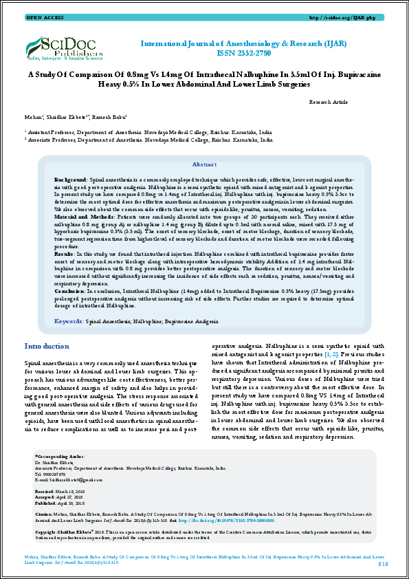(PDF) A Study Of Comparison Of 0.8mg Vs 1.4mg Of Intrathecal Nalbuphine ...