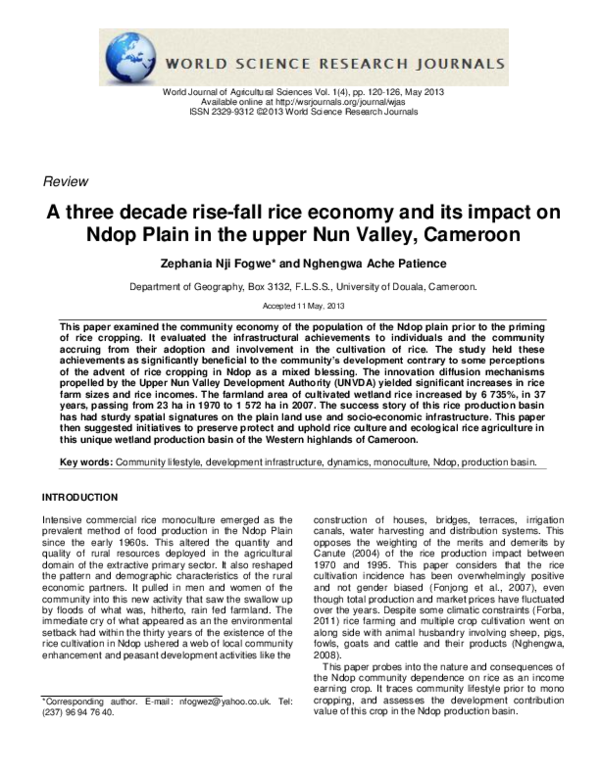 (PDF) A three decade rise-fall rice economy and its impact on Ndop ...