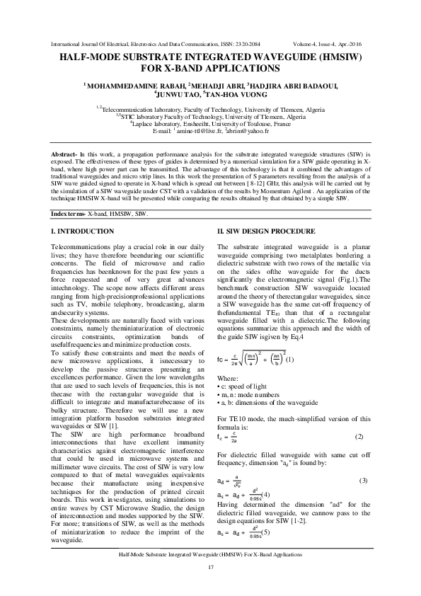 (PDF) Half-Mode Substrate Integrated Waveguide (HMSIW) For X-Band ...