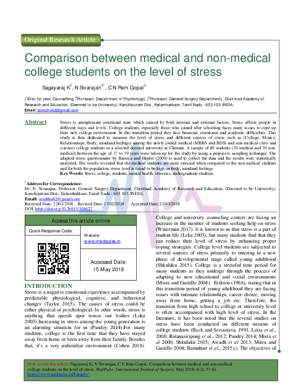 (PDF) Comparison between medical and non-medical college students on ...