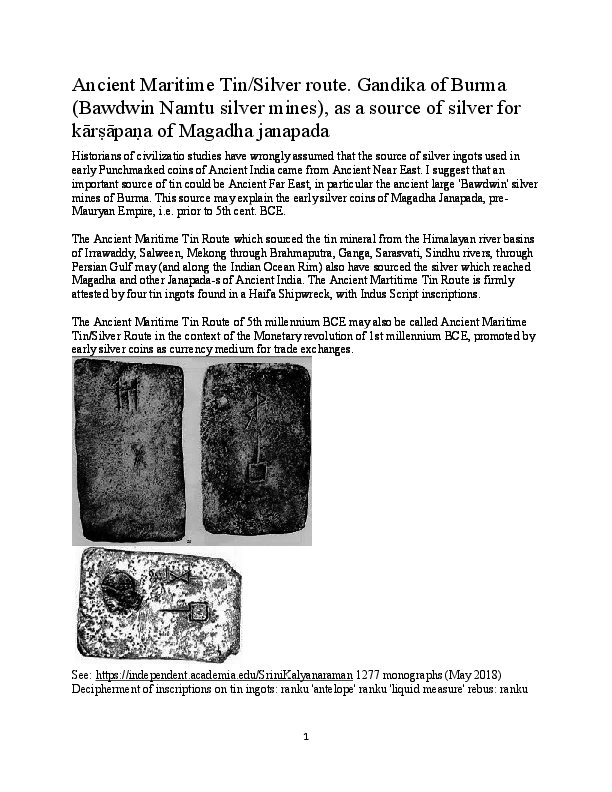 (PDF) Ancient Maritime Tin/Silver route. Gandika of Burma (Bawdwin ...