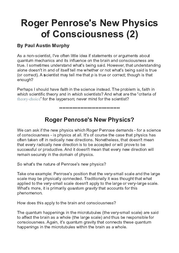 (DOC) Roger Penrose's New Physics of Consciousness (2)