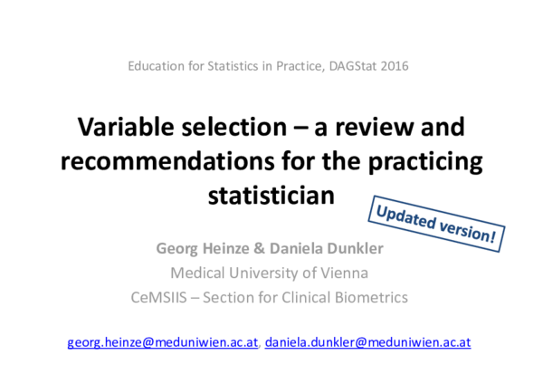 (PDF) Variable selection – a review and recommendations for the ...