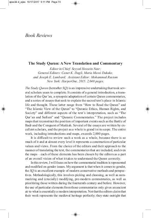 (PDF) Karen Bauer's Review of The Study Quran and Maria Dakake and ...